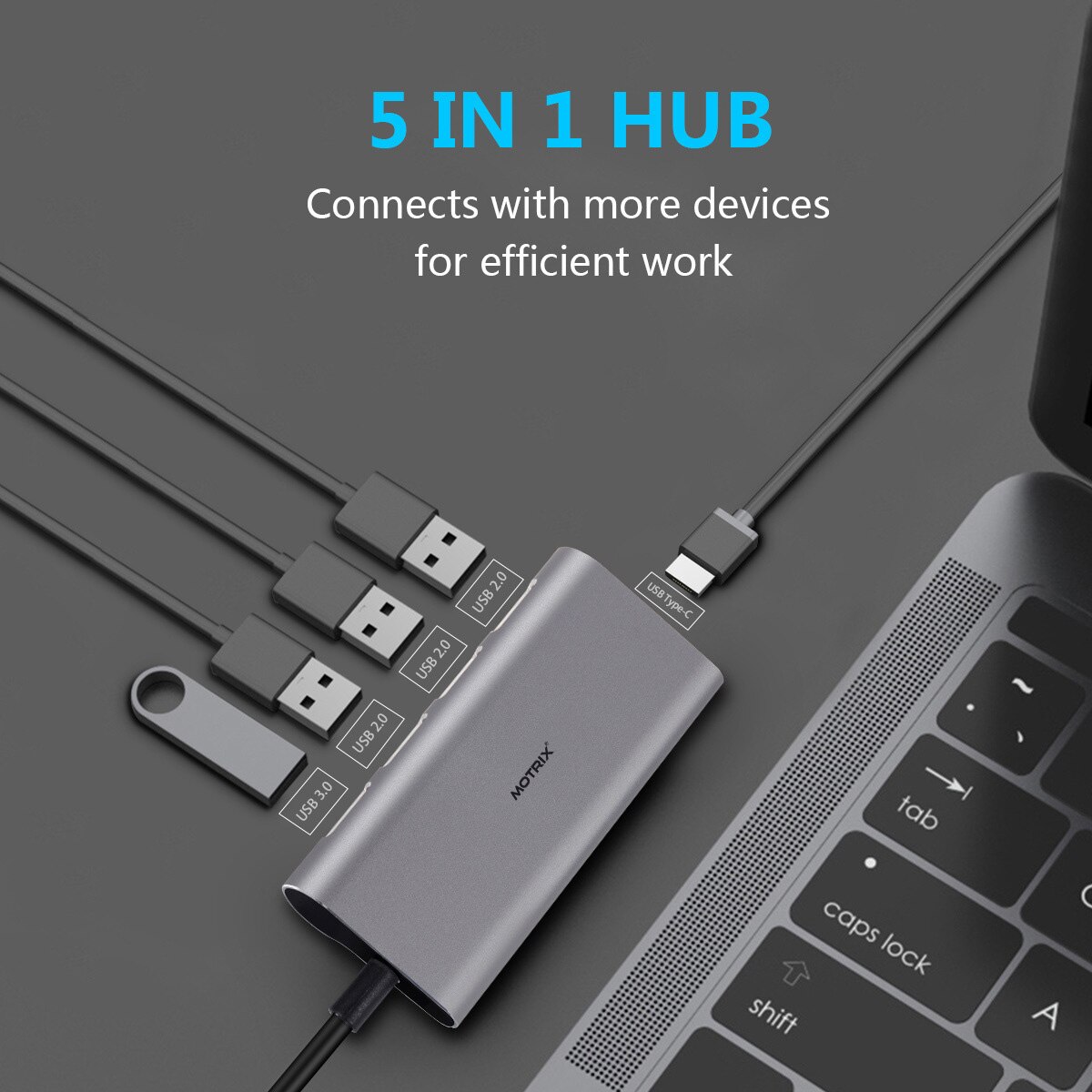 Hub adaptor Motrix® USB Type-C la 3xUSB2.0, 1xUSB3.0, 1xPower Delivery ...