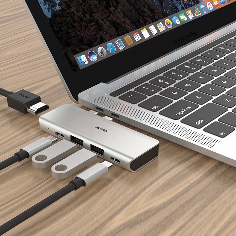 Hub adaptor Motrix® USB Type-C la 2xUSB3.0, 1xType-C Thunderbolt 3 ...