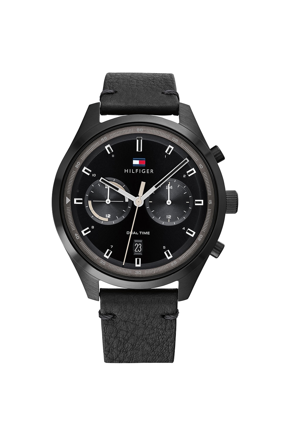 Tommy Hilfiger, Часовник с кожена каишка и лого, Черен - eMAG.bg