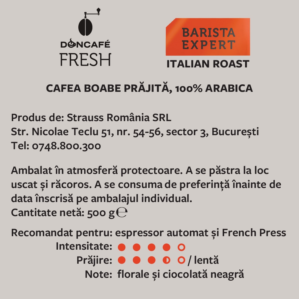 Cafea boabe, Doncafe Fresh Barista Expert Italian Roast, 100% Arabica ...
