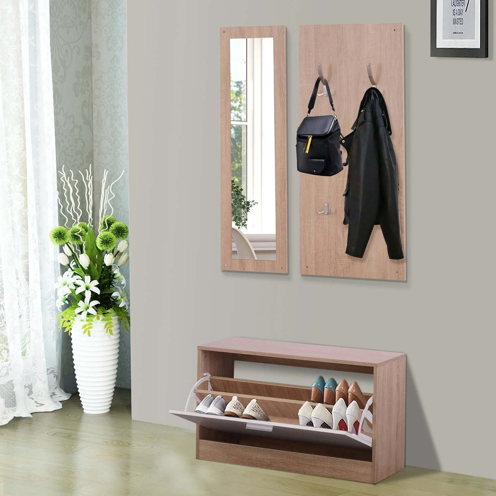 Set 3 piese mobilier cuier, HOMCOM, PAL, Maro/Alb - eMAG.ro