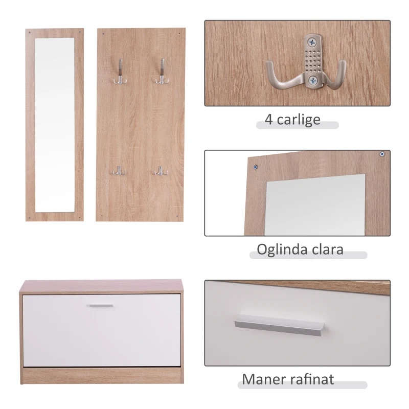 Set 3 piese mobilier cuier, HOMCOM, PAL, Maro/Alb - eMAG.ro
