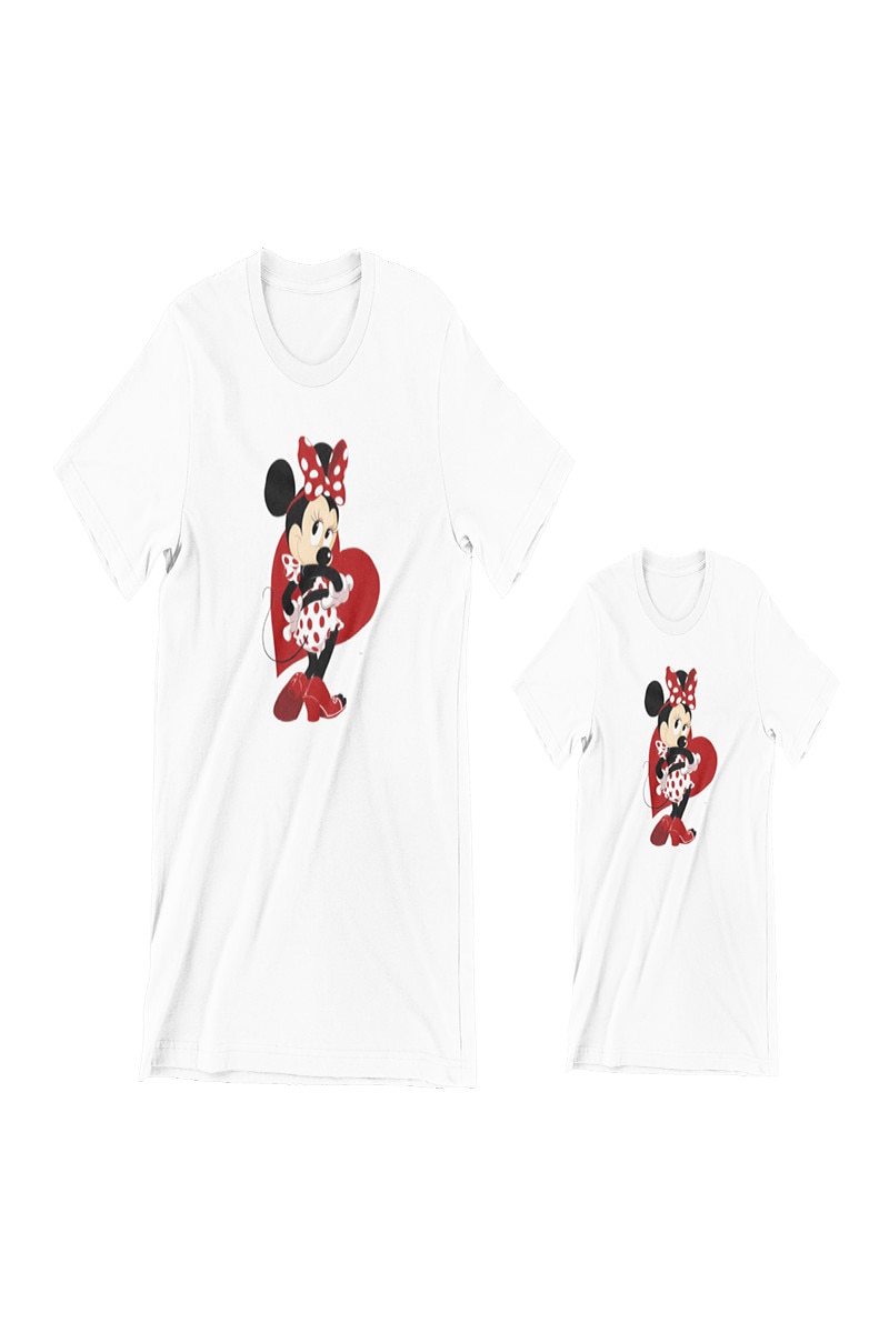 Set Tricouri Femei, mama si fiica, Minnie Love 7, alb, XL, 4 ani - eMAG.ro