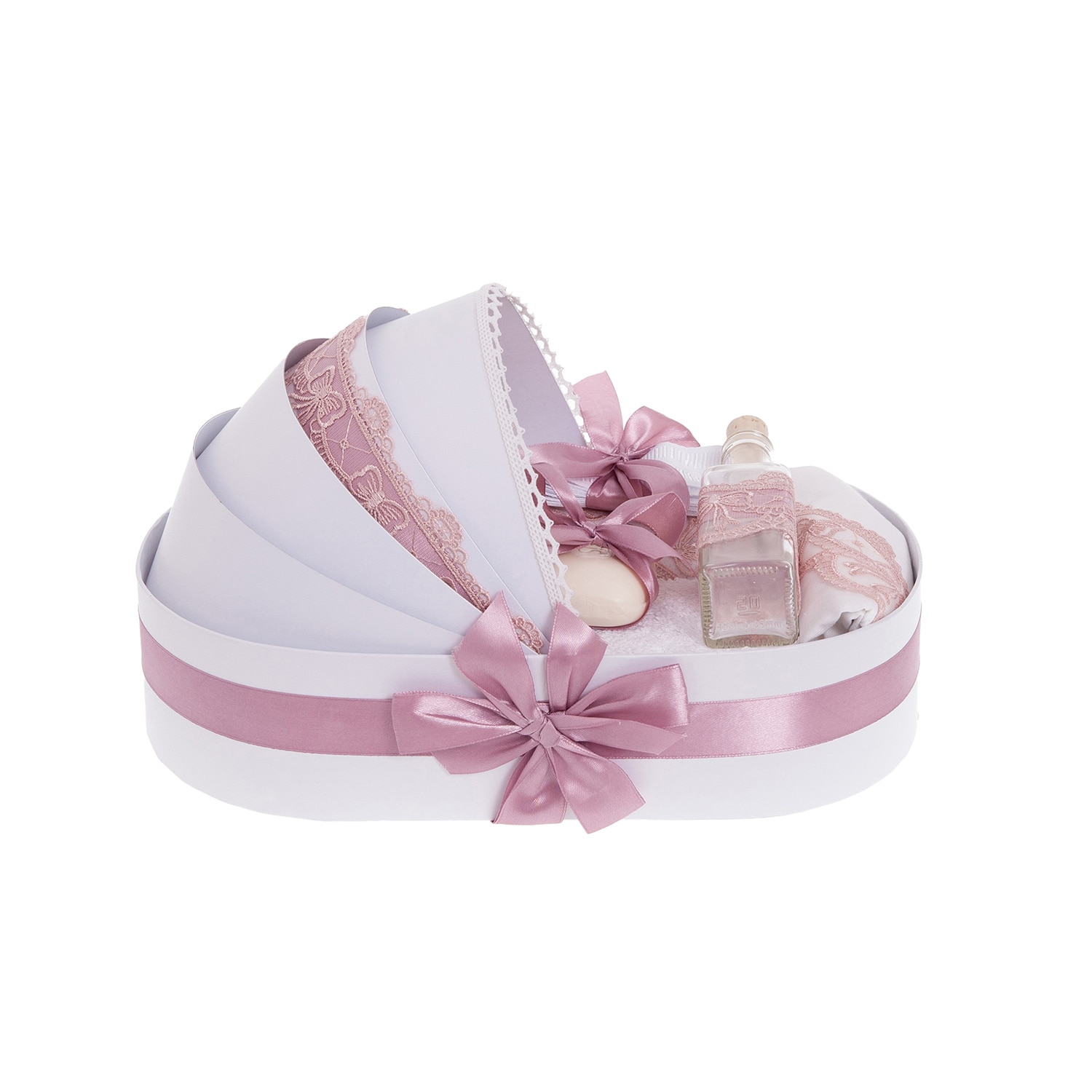 Trusou botez complet in landou, cu decor elegant de culoare roz pal, 8 ...