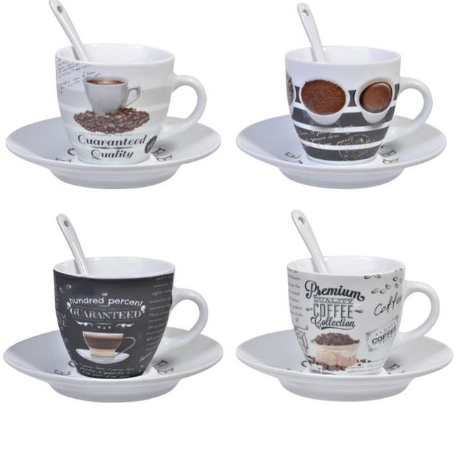 Set cesti cafea, Portelan, Farfurii, Lingurite, Multicolor - eMAG.ro