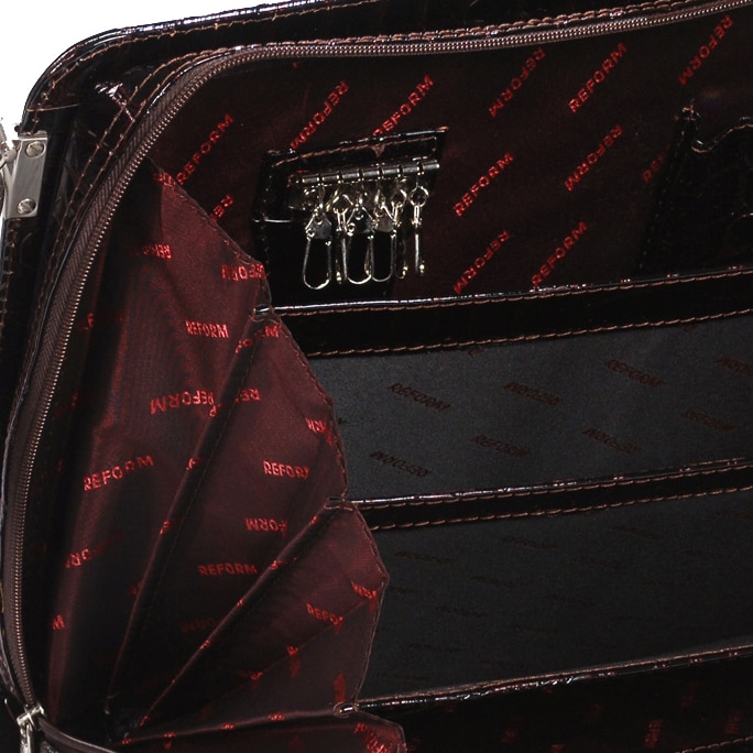 Mapa de acte din piele lacuita visiniu inchis cu fermoar si buzunar ...