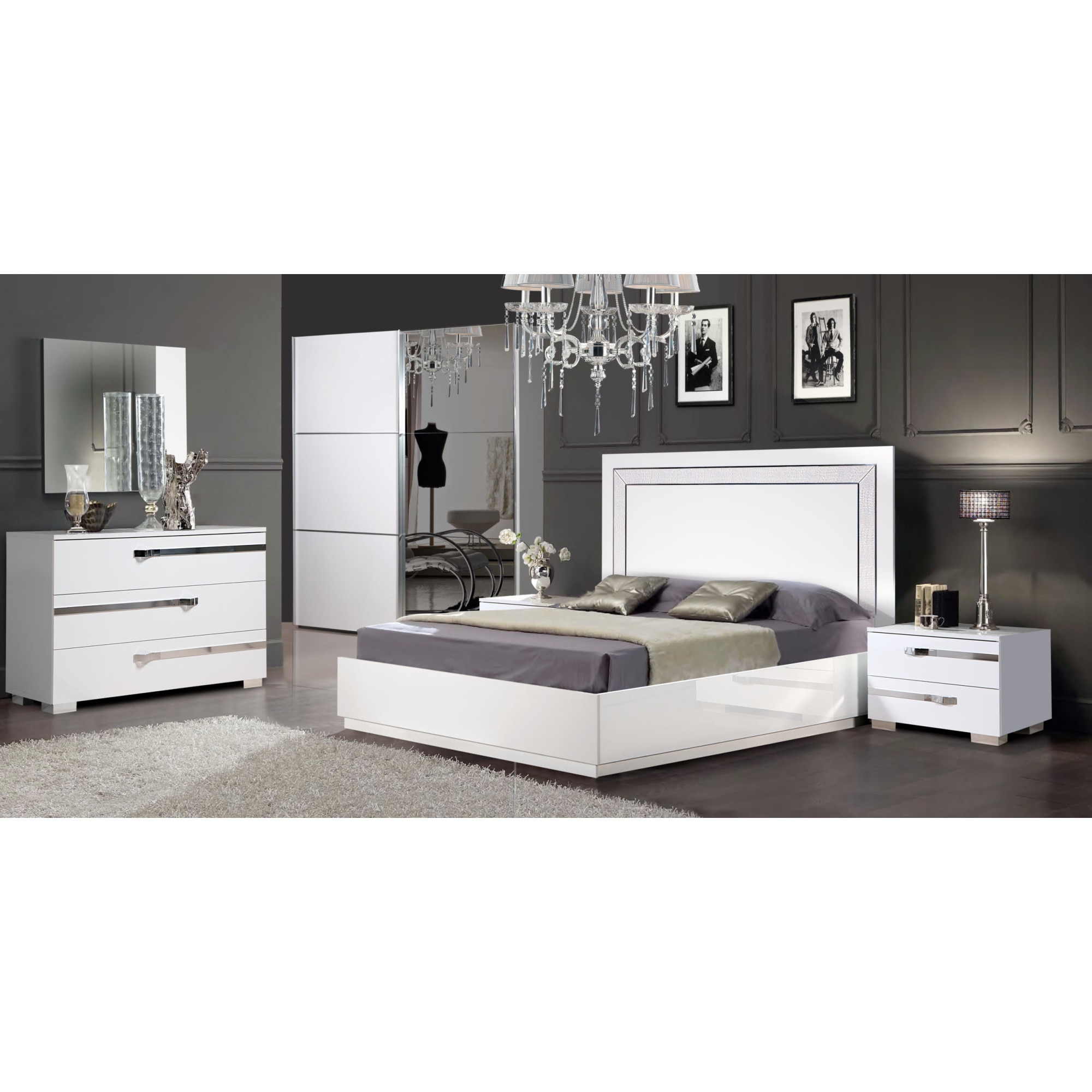 Set Dormitor Venezia, 6 piese, Pat dublu, Noptiere, Dulap 2 usi ...