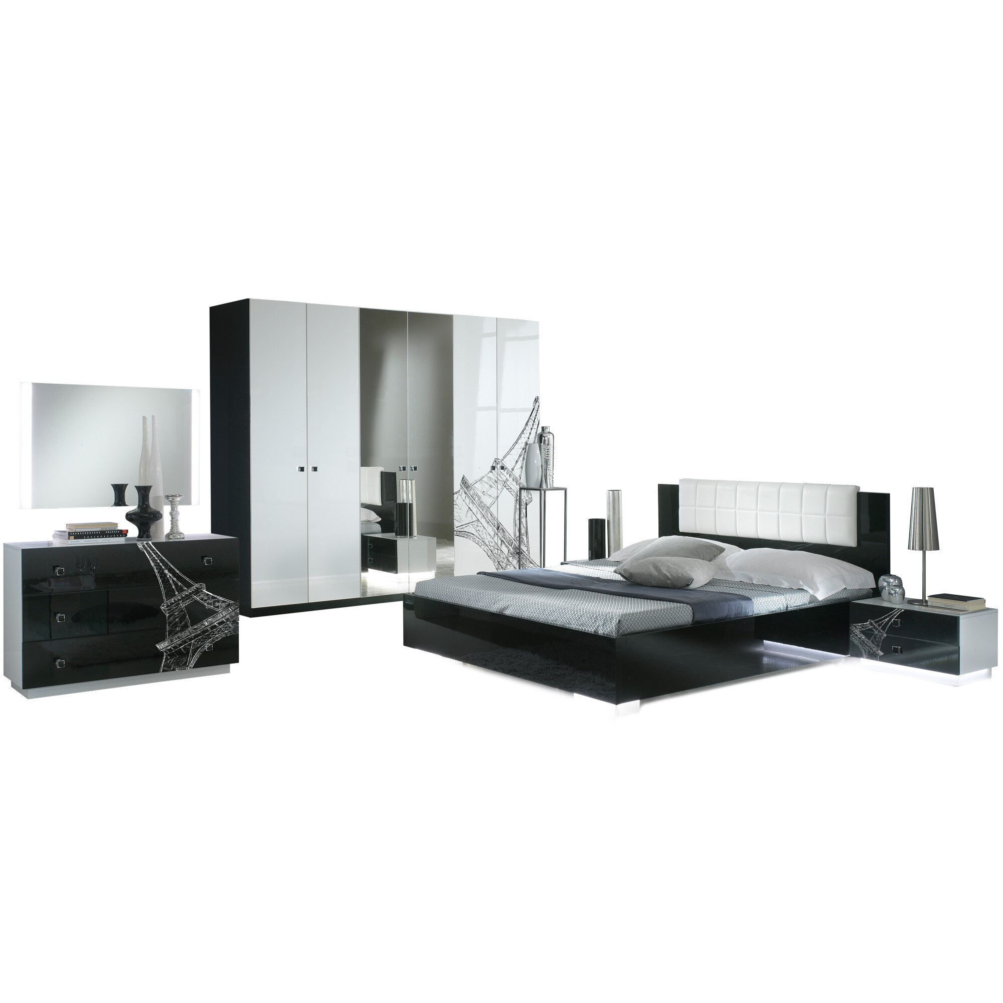 Set dormitor, Vivien, alb/negru, pal - eMAG.ro