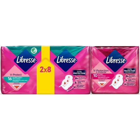Комплект: Дамски превръзки Libresse Ultra Long Duo, 16 бр + Дамски ...