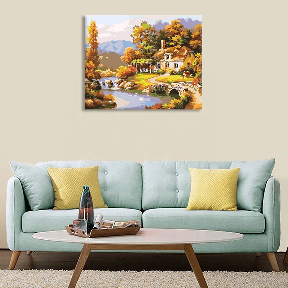 Set pictura pe numere Peisaj de toamna, 40*50cm, Funny Party Shop - eMAG.ro