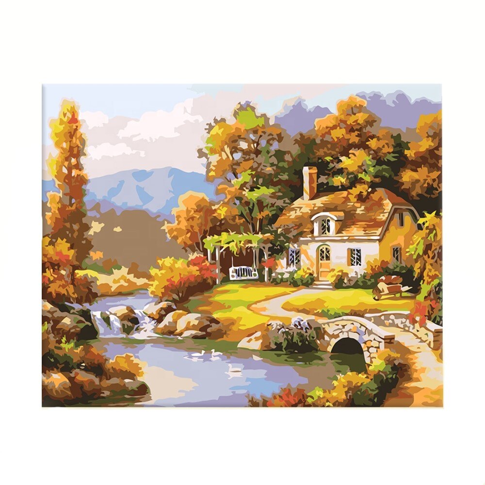 Set pictura pe numere Peisaj de toamna, 40*50cm, Funny Party Shop - eMAG.ro