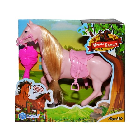 Figurina calut roz din plastic cu coama si pieptene, 19 cm - eMAG.ro