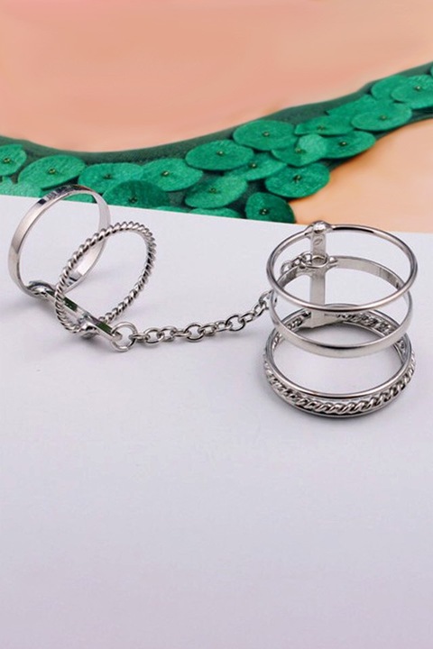 Inel Lung, articulat, verigute subtiri, prinse cu lantisor, Argintiu ...