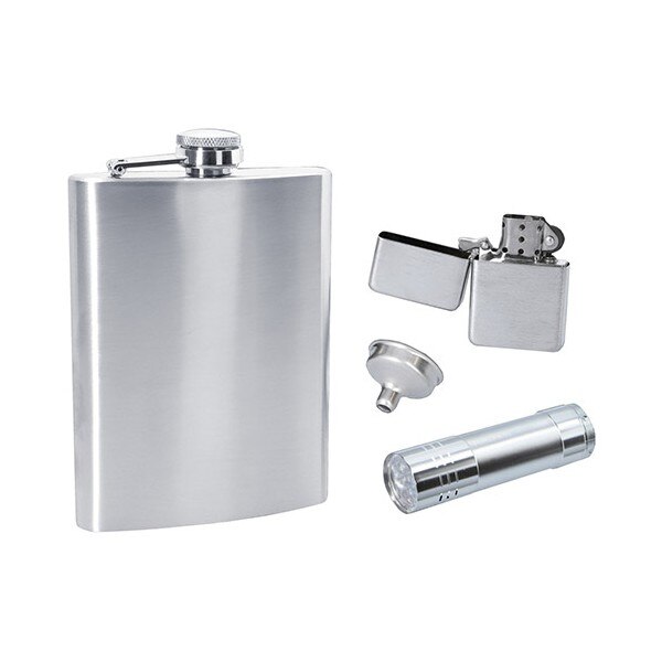 Set cadou Gentelo Chrome, plosca alcool, lanterna, bricheta benzina si ...