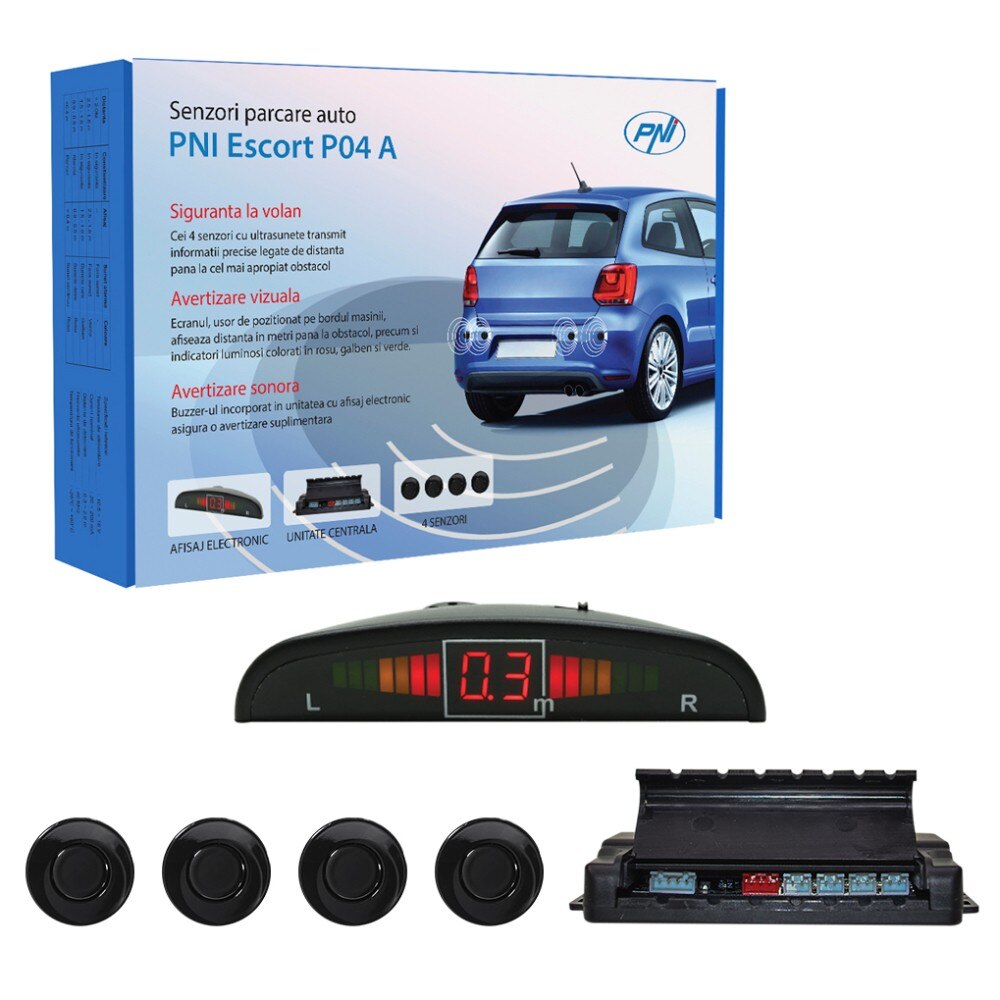 Senzori de parcare auto PNI Escort P04 A, cu 4 receptori, display LED ...