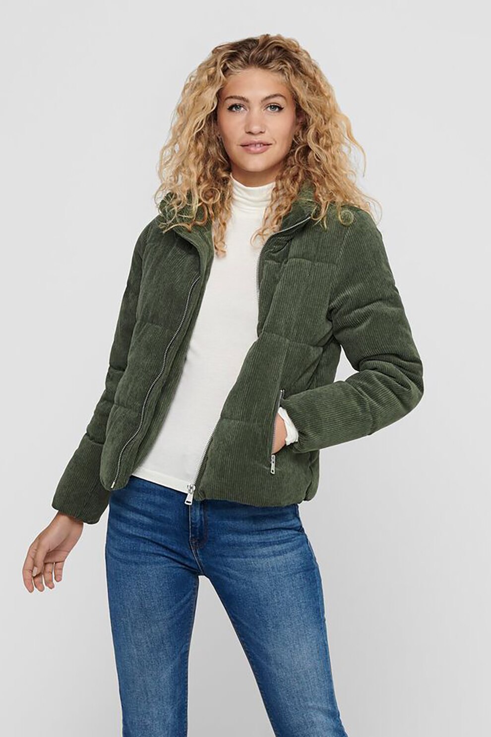 JdY, Geaca cu striatii si guler inalt, Verde militar, L - eMAG.ro