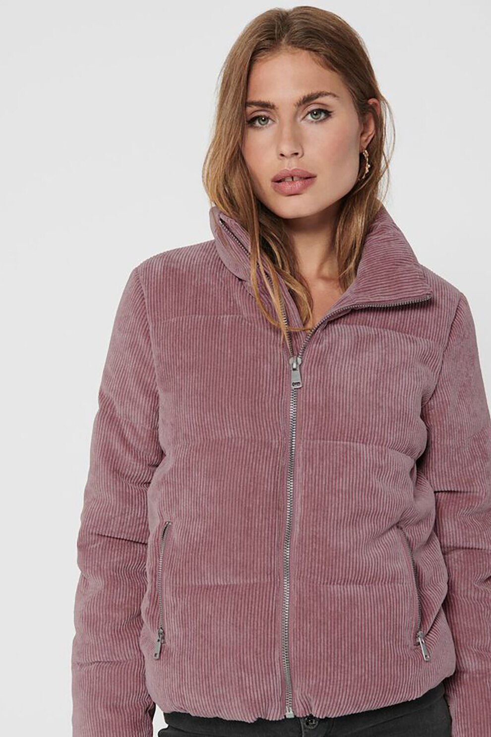 JdY, Geaca cu striatii si guler inalt, Violet prafuit, XS - eMAG.ro