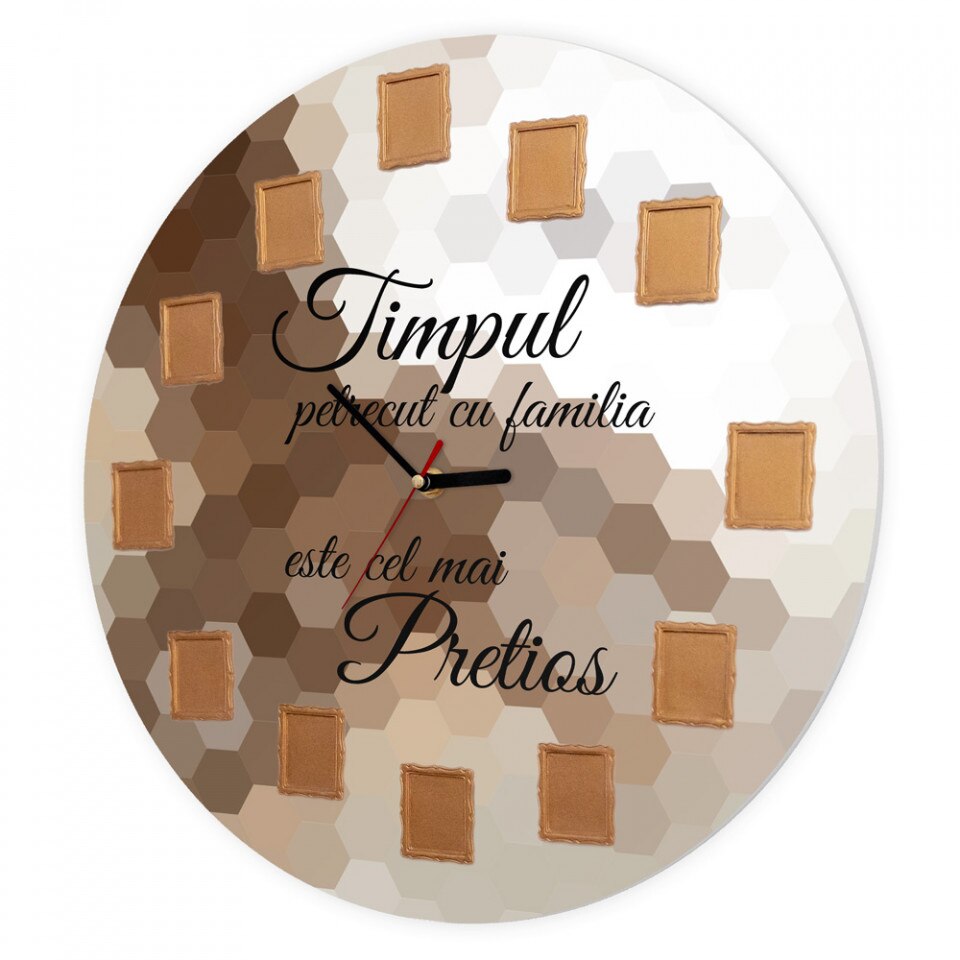 Ceas de perete Timpul petrecut cu familia, 40 cm, Fagure, Romana - eMAG.ro