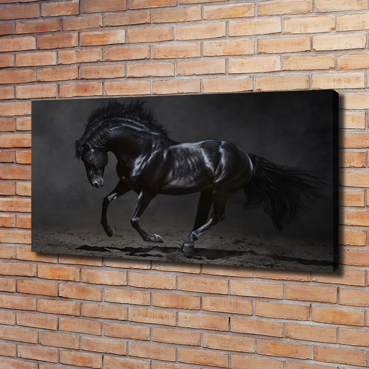 Pictura pe panza, 120x 60cm, Decorarea peretilor "Cal negru” - eMAG.ro