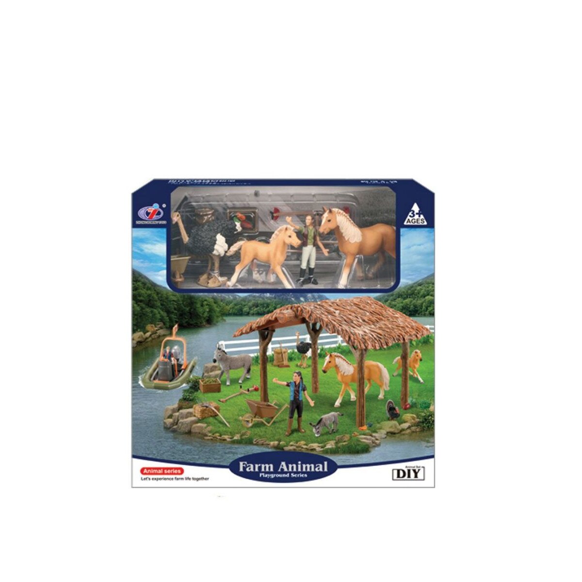 Set de joaca adapost cu animale domestice, cai si strut - eMAG.ro