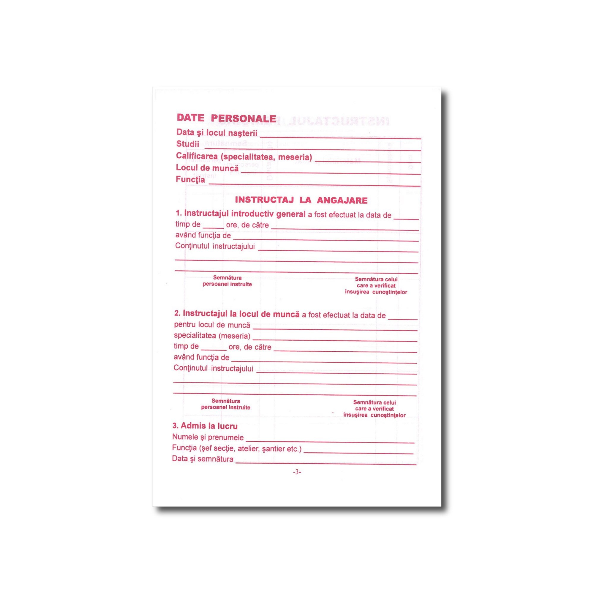 Set 100 bucati Fise individuale de instructaj in domeniul situatiilor ...