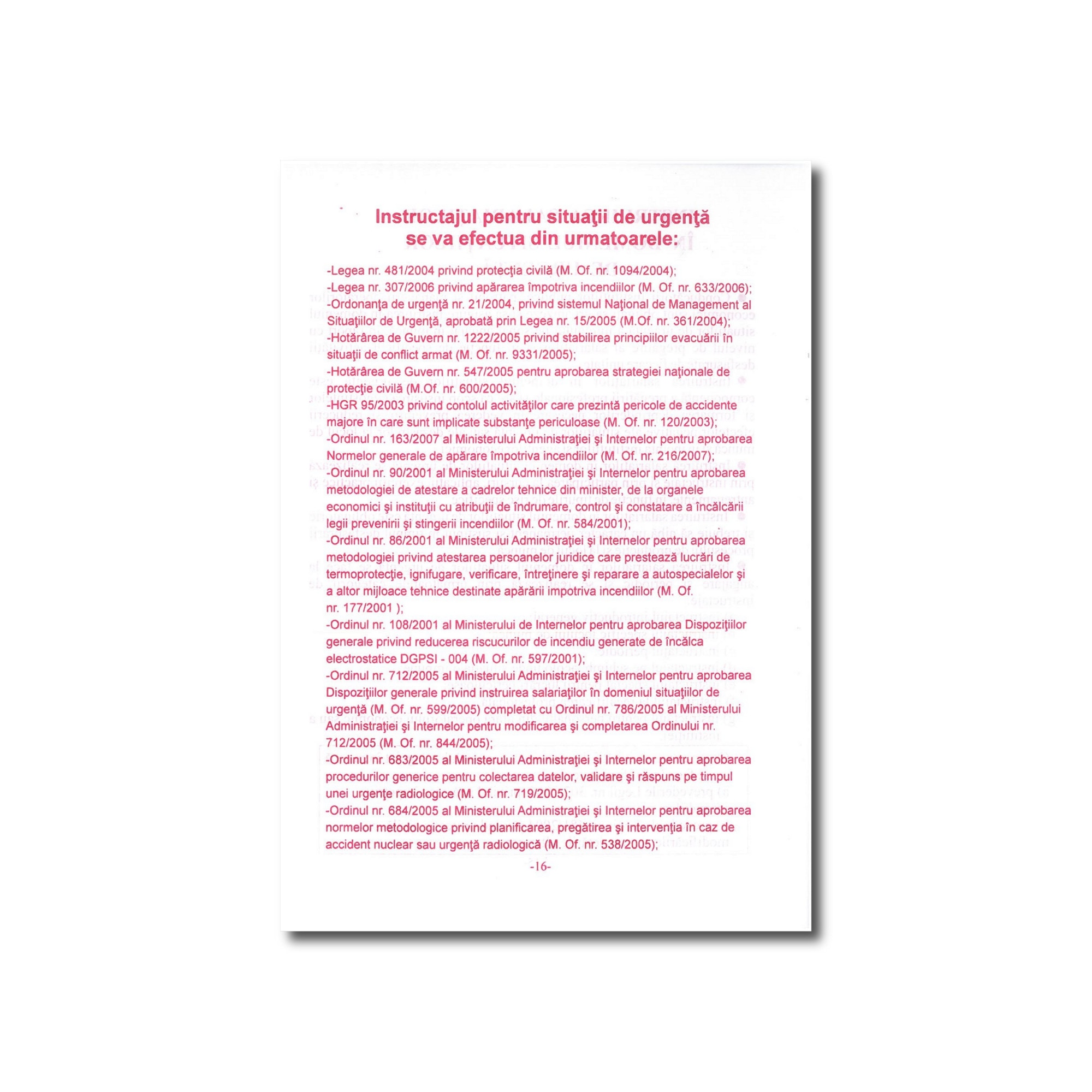 Set 100 bucati Fise individuale de instructaj in domeniul situatiilor ...