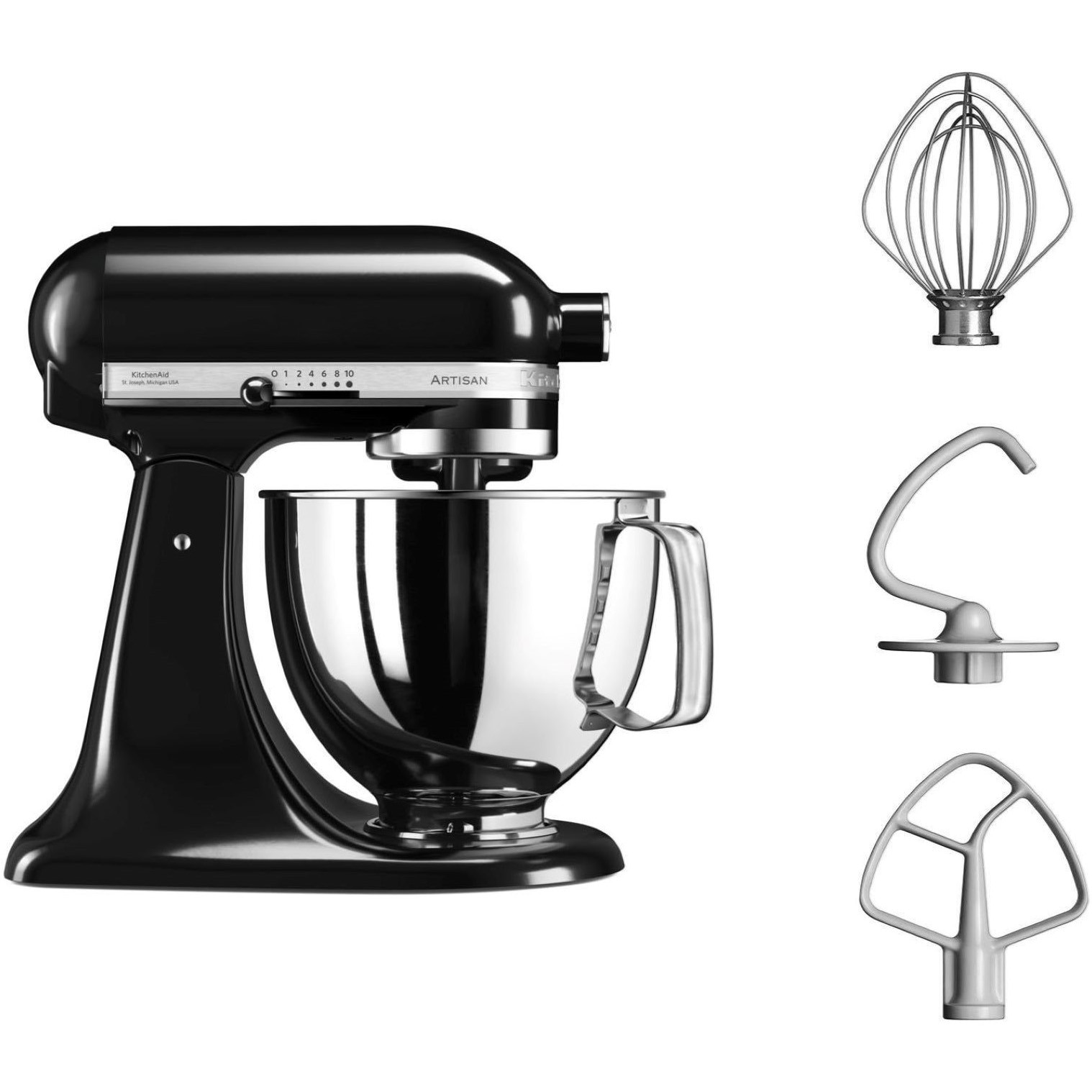 Миксер с купа KitchenAid Artisan 5KSM125EOB, 300W, 4.8 л, Onyx Black ...