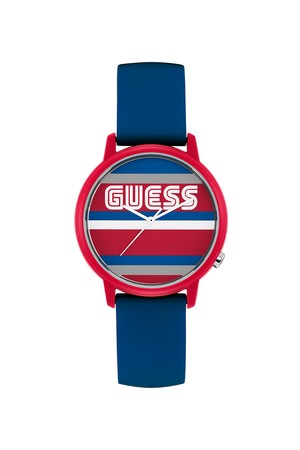 Guess, Ceas analog cu model colorblock, Albastru inchis/Corai - eMAG.ro
