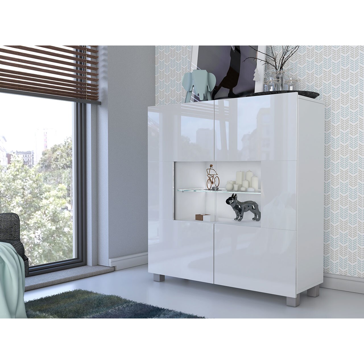 Comoda Bralani BR01, MIRJAN 24, alb / alb lucios, 107x100x35 cm - eMAG.ro