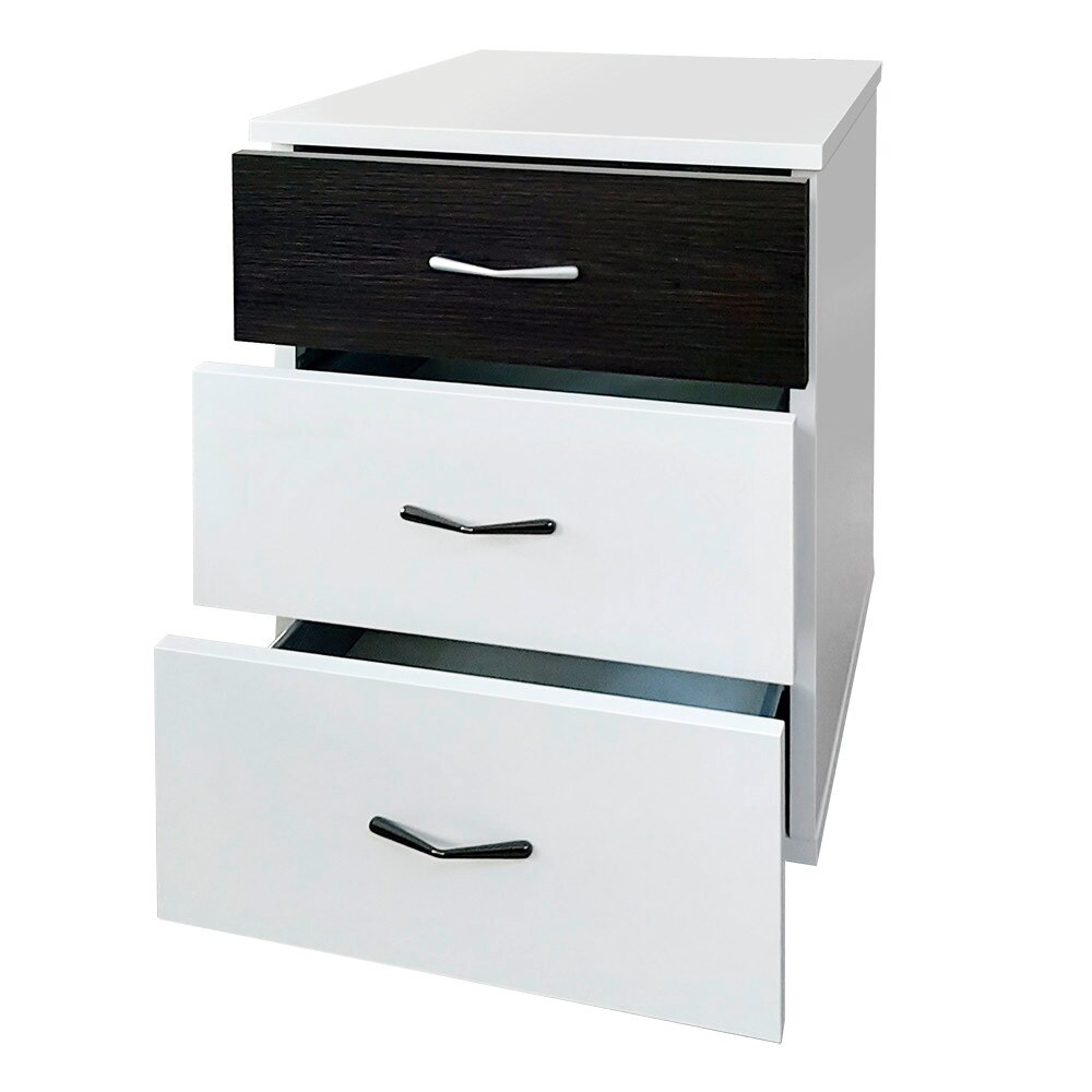 Rollbox 3 sertare cu manere, inchidere centralizata, pal alb / wenge ...