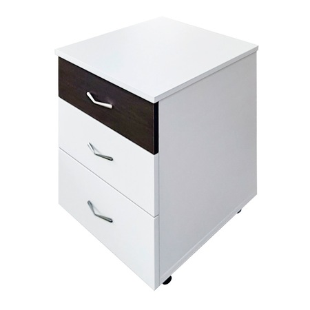 Rollbox 3 sertare cu manere, inchidere centralizata, pal alb / wenge ...