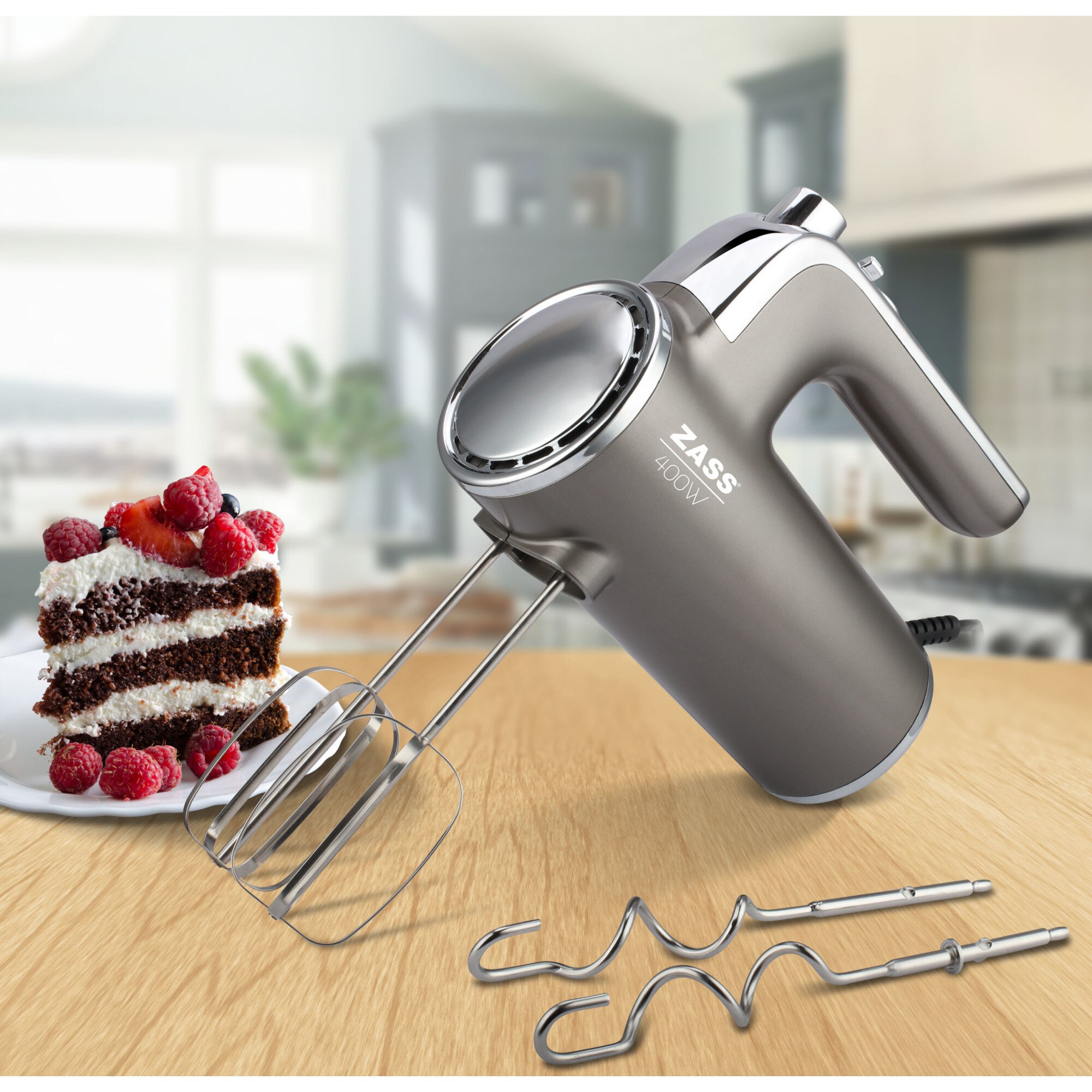 Mixer de mana Zass ZHM 07, 400 W, 6 viteze + Turbo, Gri - eMAG.ro