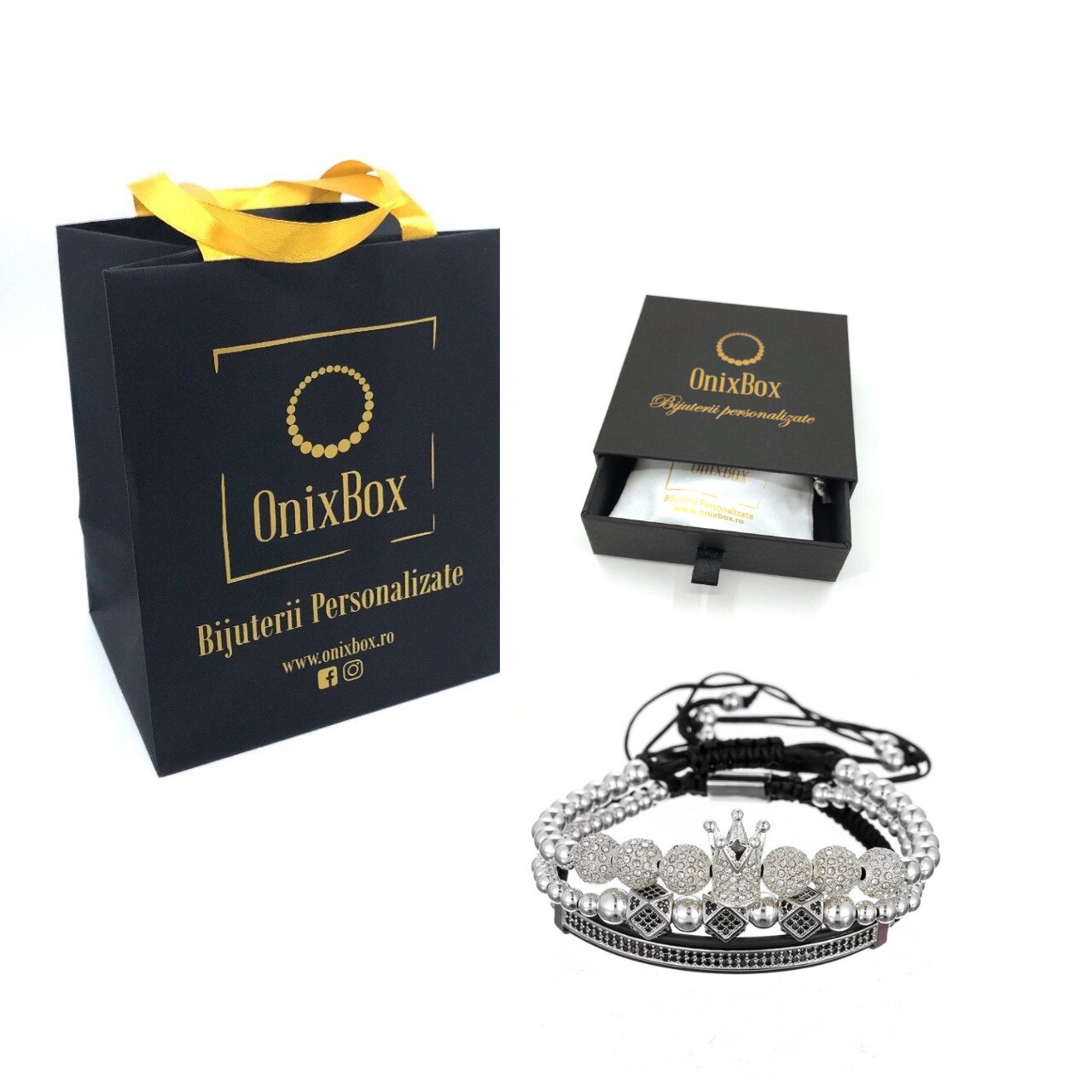 Set 3 bratari barbati Luxury Silver inox snur reglabil - eMAG.ro