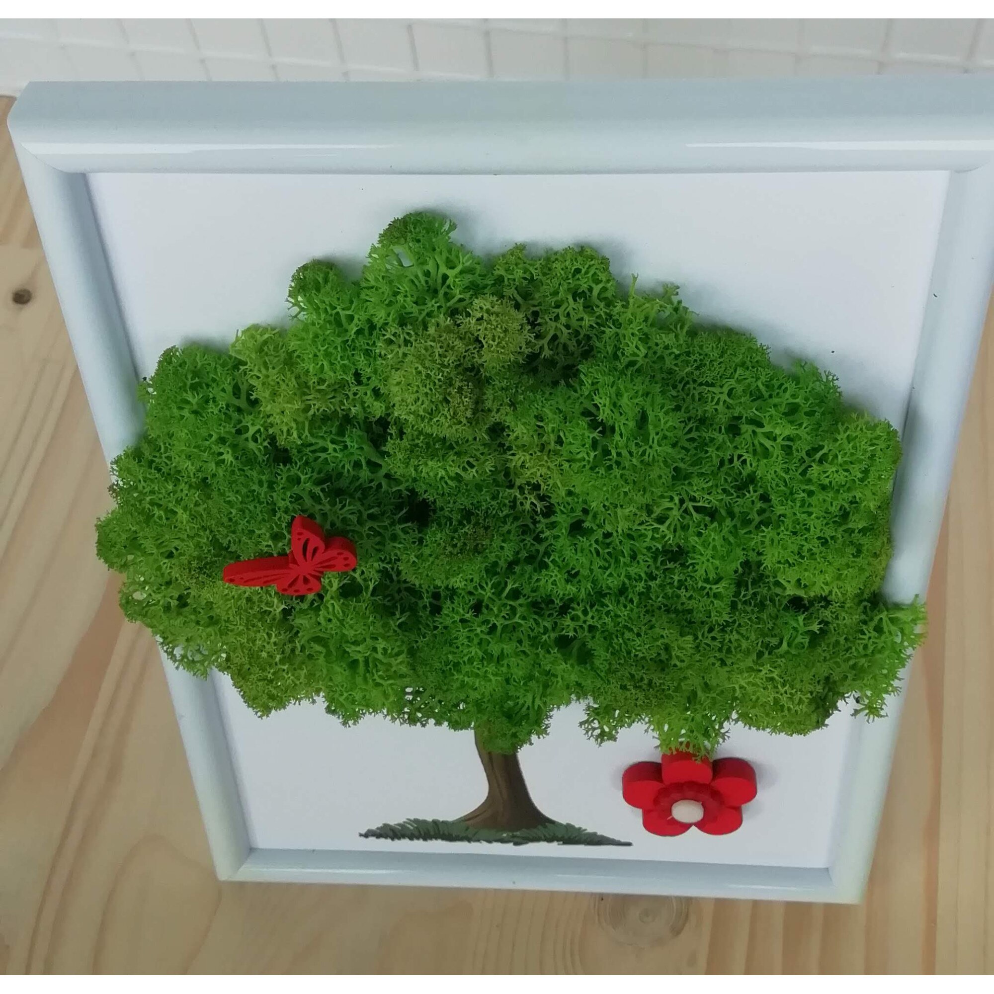 Tablou 3D cu licheni stabilizati, Inlemnit Royal, Copac Verde, Hand ...