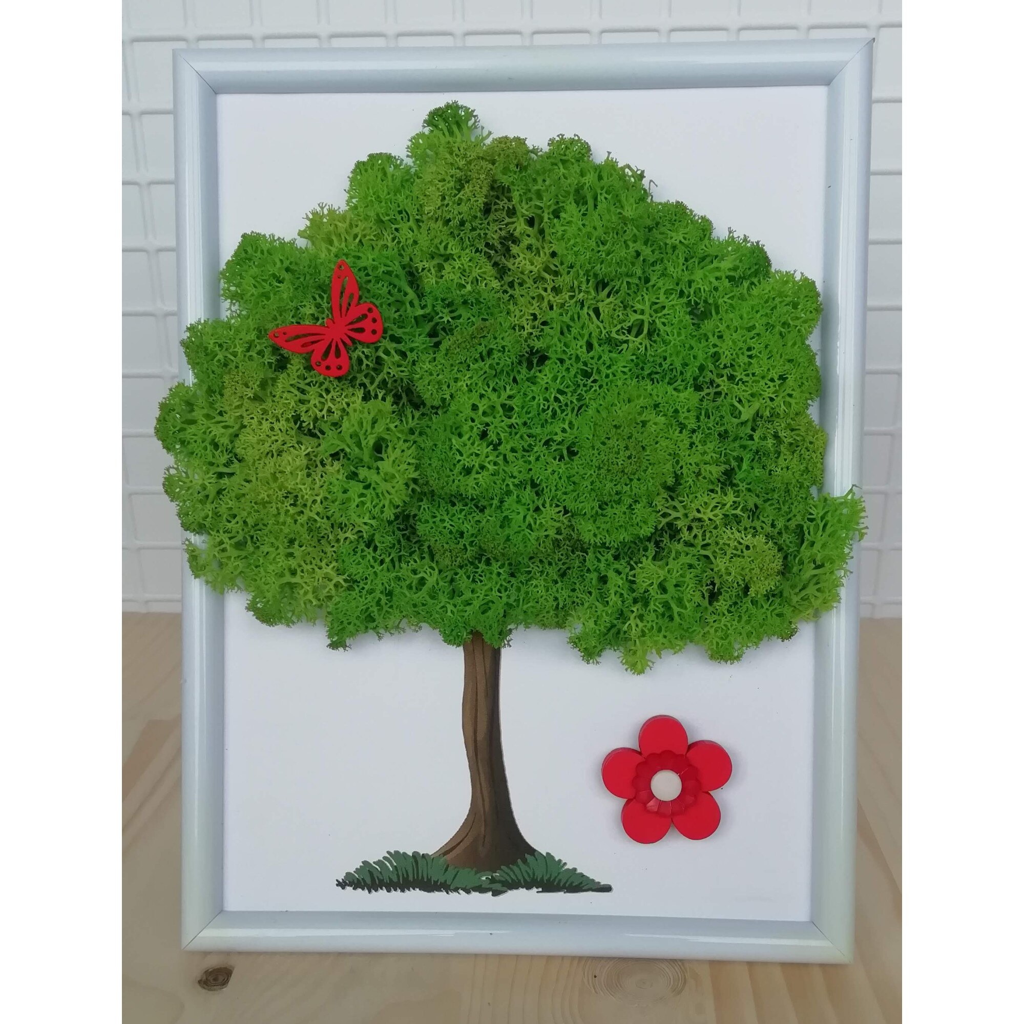 Tablou 3D cu licheni stabilizati, Inlemnit Royal, Copac Verde, Hand ...