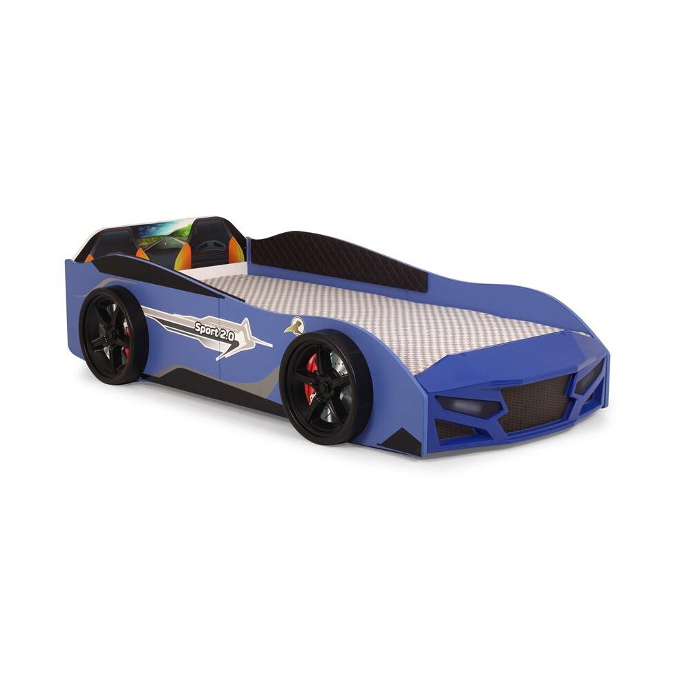 Pat copii tip masina Sport albastra 210x100cm - eMAG.ro