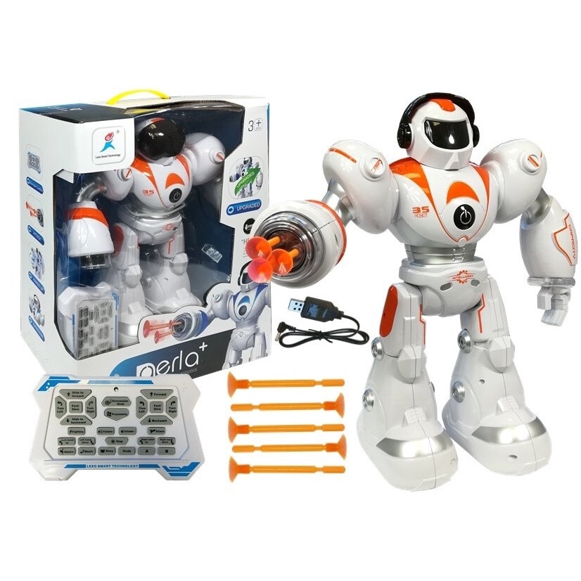 Robot cu telecomanda, KicsiKocsiBolt, Alb, Proiectile ventuza - eMAG.ro