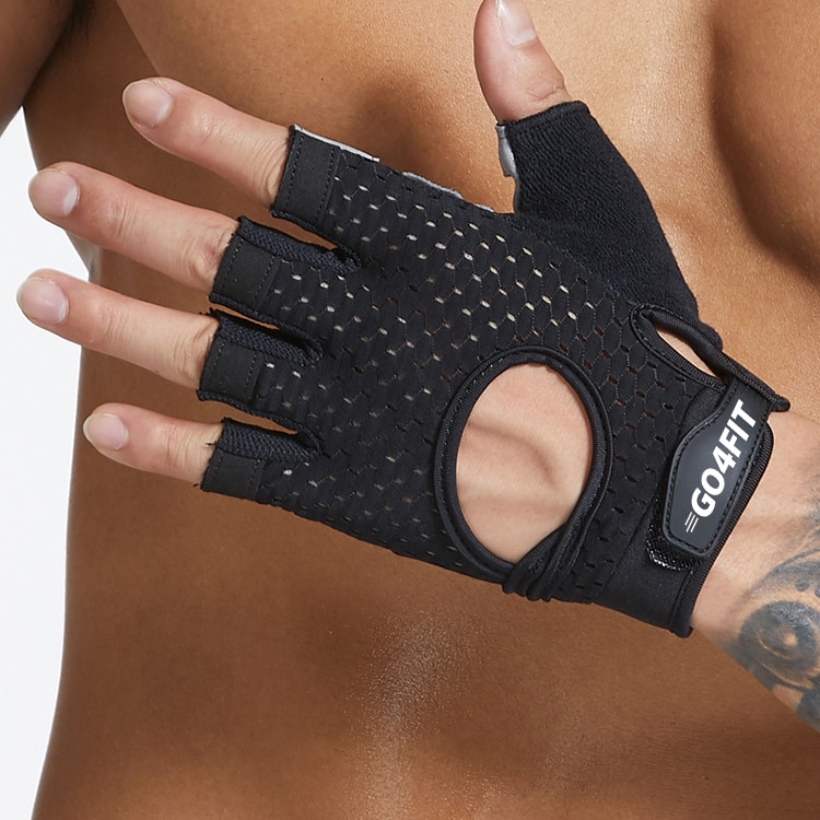 Manusi pentru fitness si sala, GO4FIT, din material respirabil, Negru ...