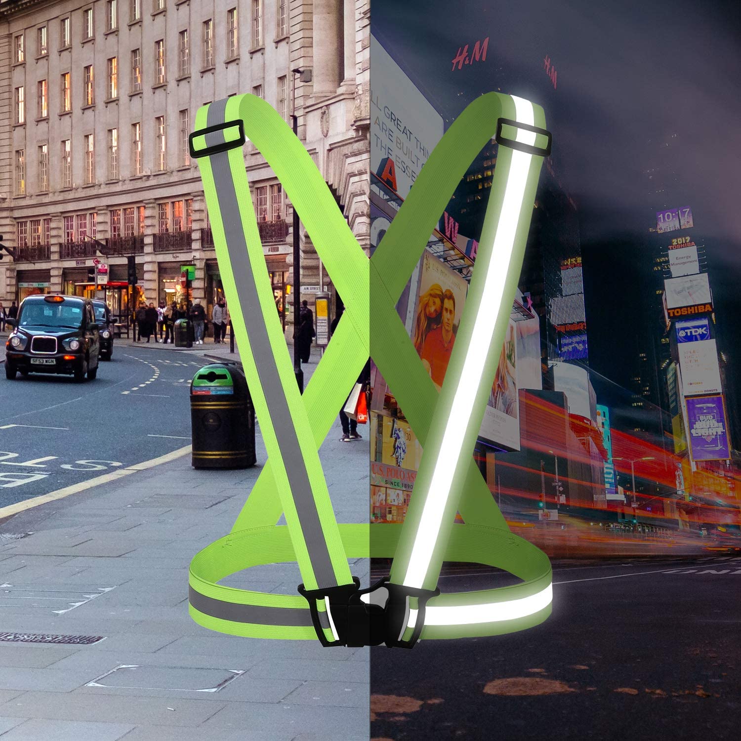 Ham reflectorizant reglabil, banda 4 cm, verde, unisex, universal ...