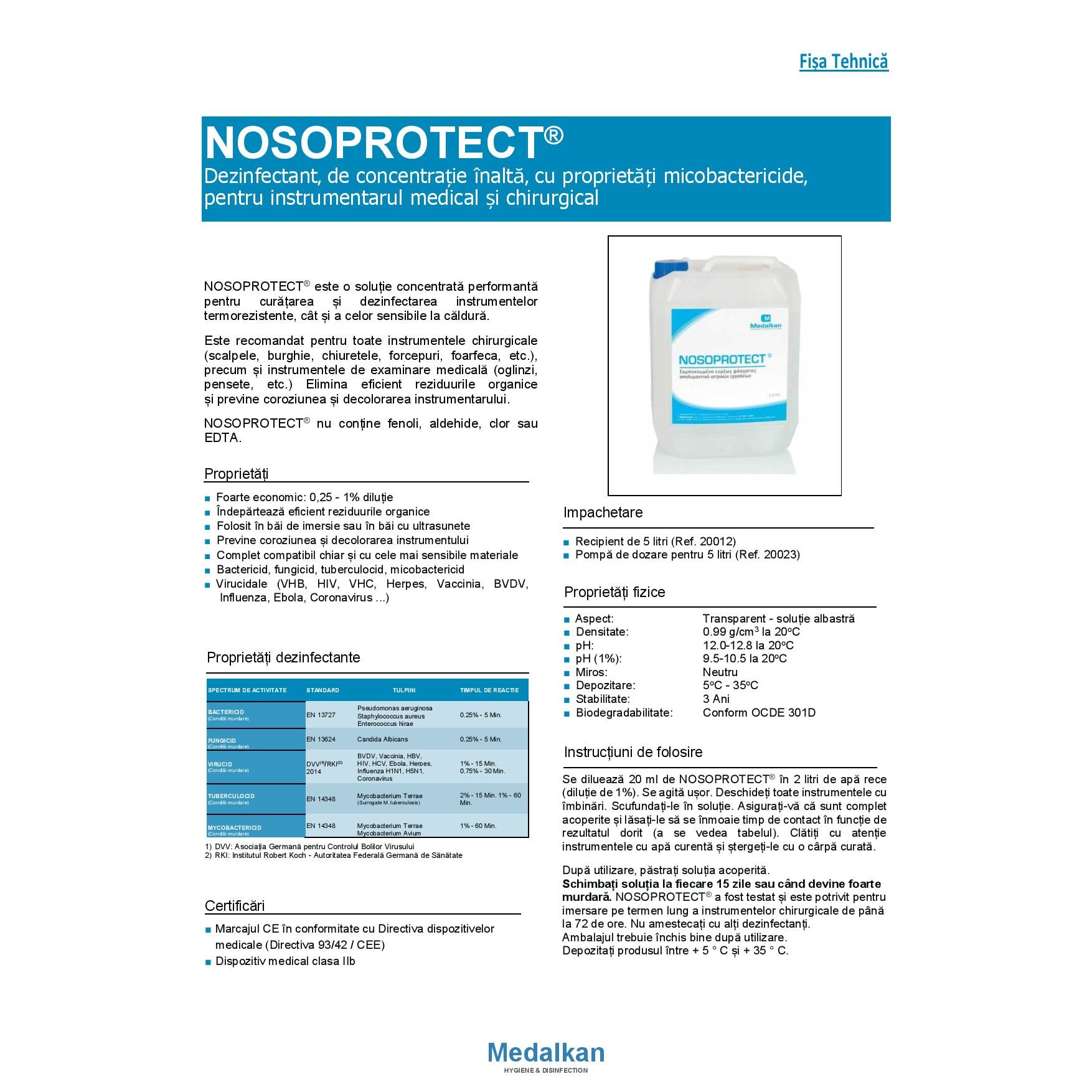 Dezinfectant instrumentar de concentratie inalta NOSOPROTECT 5L - eMAG.ro