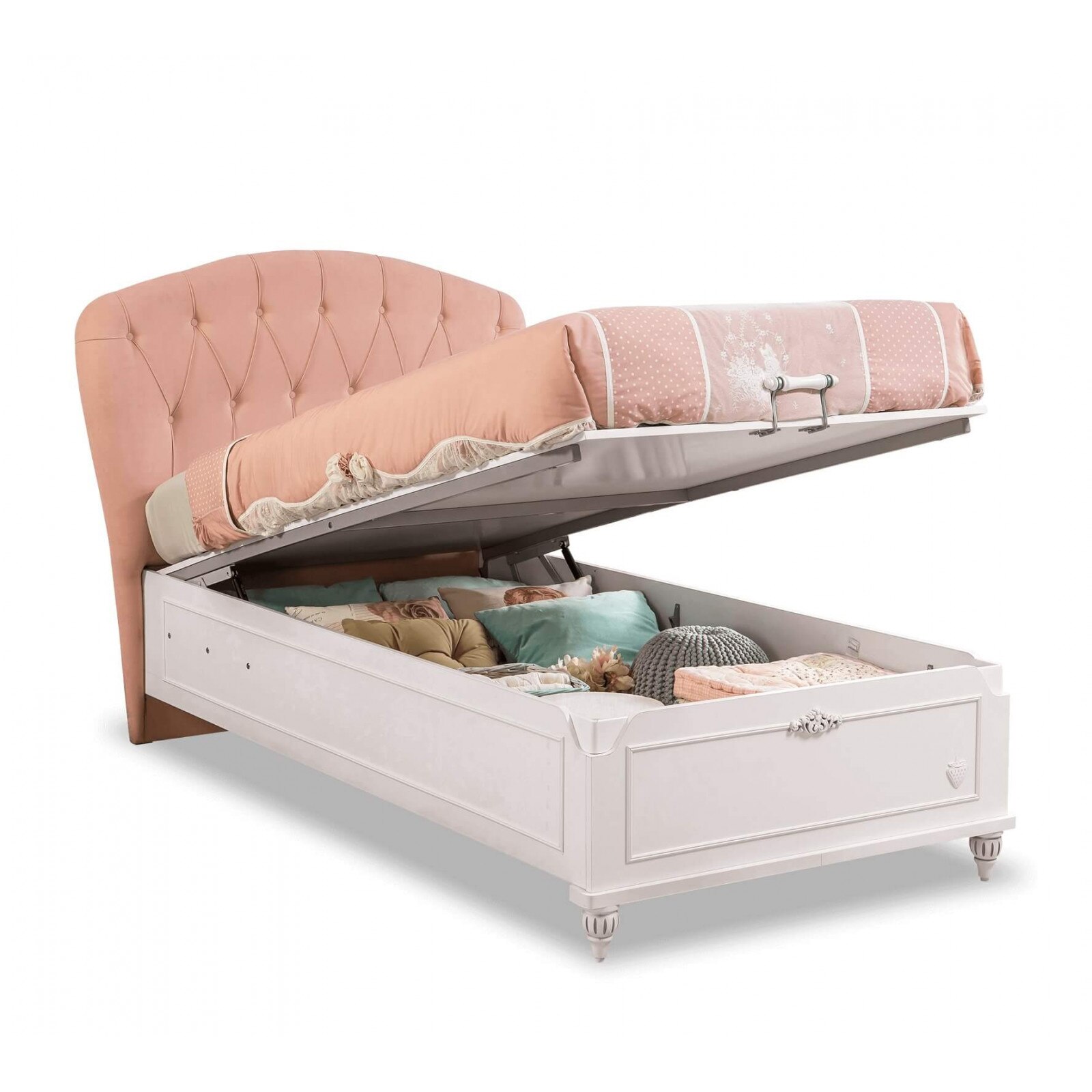 Pat cu spatar tapitat pentru camera copii Colectia Romantic 100x200 cm ...