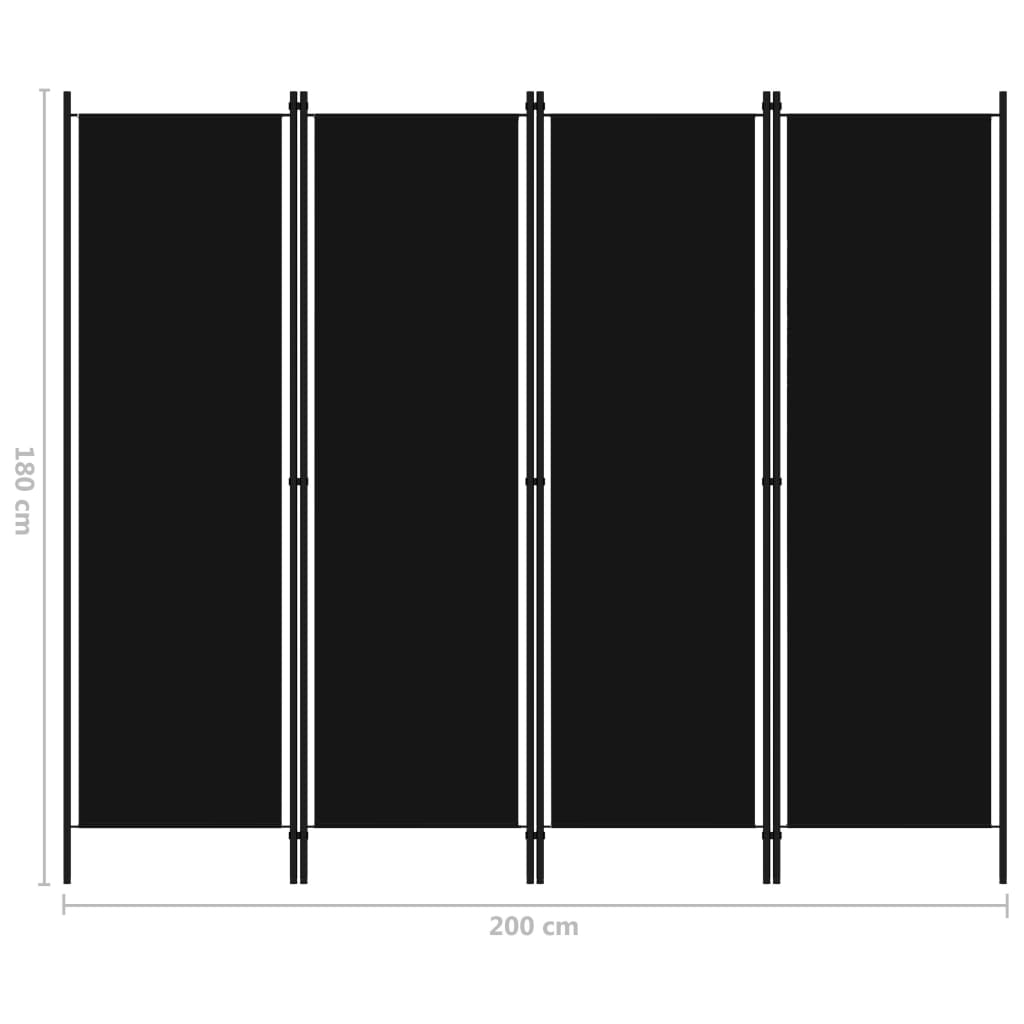 Paravan de camera cu 4 panouri vidaXL, Tesatura, 200 x 180 cm, Negru ...