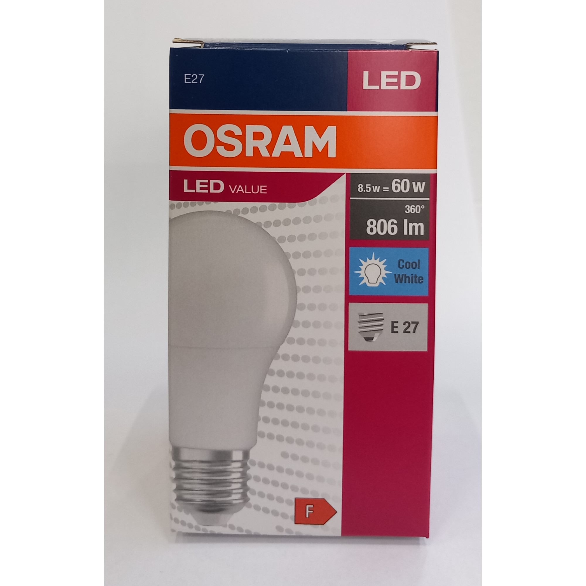 Set 10 becuri LED Osram, E27, 8.5W (60W), 806 lm, lumina rece (6500K), clasa F - eMAG.ro