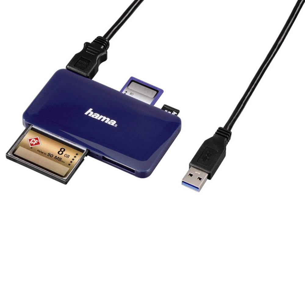 Card reader Hama Slim, USB 3.0, Albastru - eMAG.ro