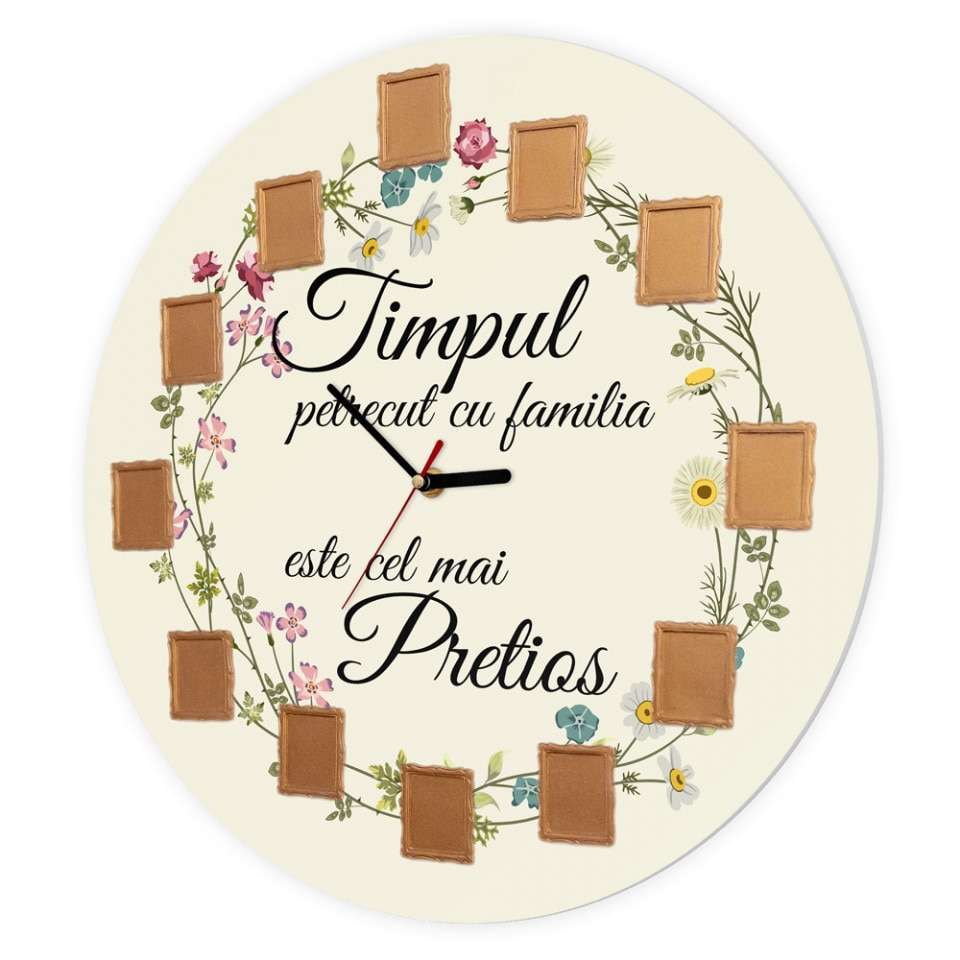 Ceas de perete Timpul petrecut cu familia, 40 cm, Flori, Romana - eMAG.ro
