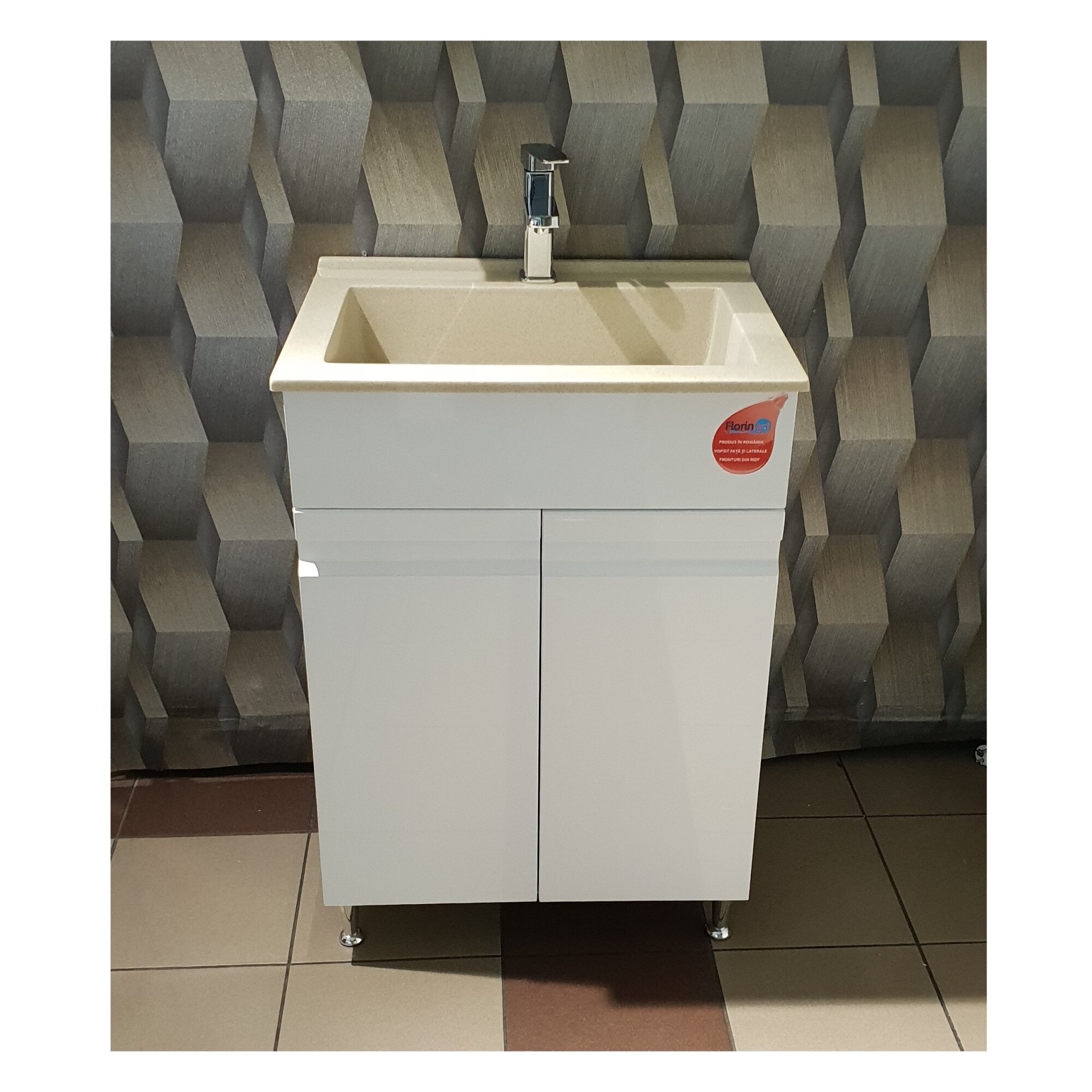 Mobilier baie Mdf vopsit fronturi si laterale, cu 2 usi frezate, polita ...