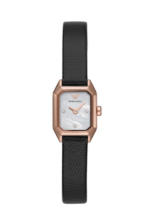 Emporio Armani, Часовник с кожена каишка и кристали, Rose Gold - eMAG.bg