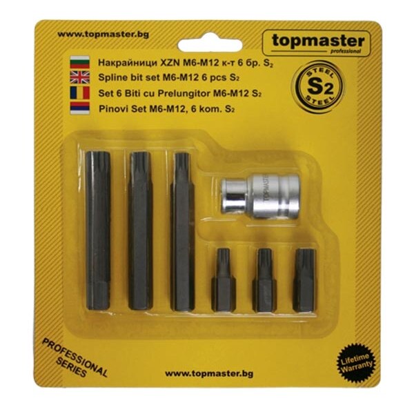 Set 6 biti cu prelungitor Topmaster 330351, M6-M12, 1/2", Crom Vanadiu - eMAG.ro