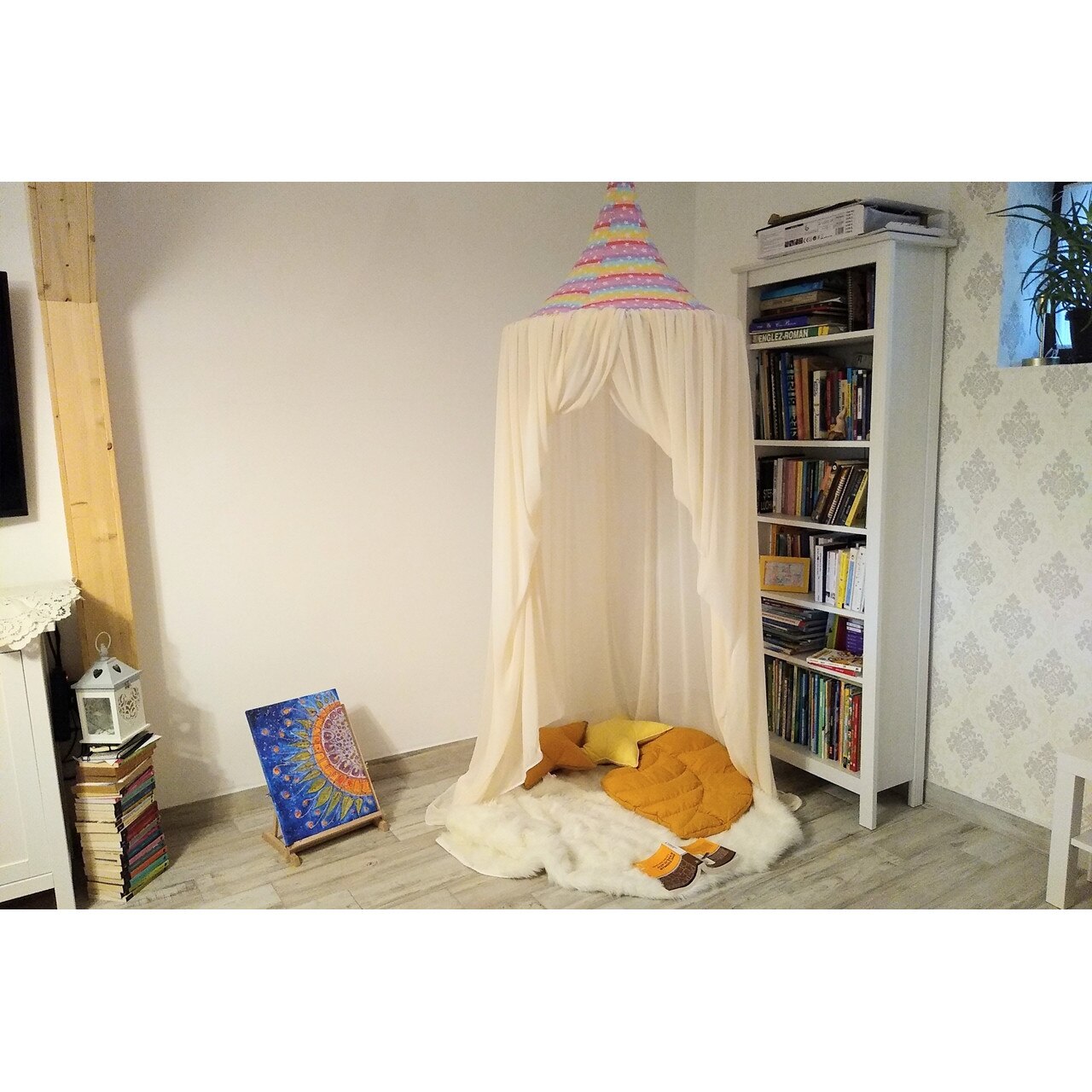 Baldachin de tavan 240 cm, Joli Bebe, voal ivory crem, caciula curcubeu ...