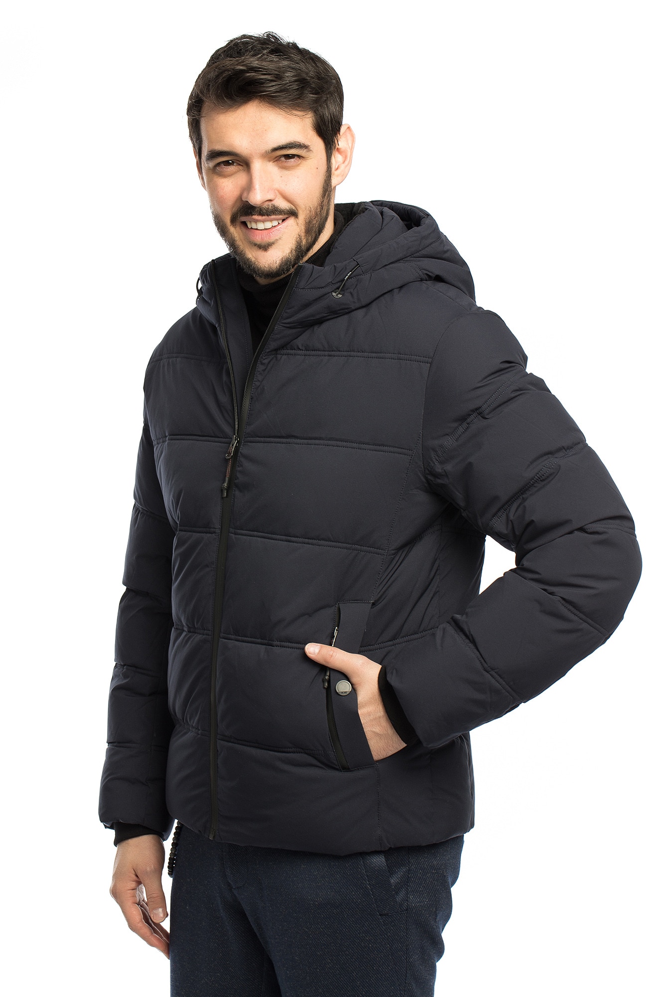 Geaca barbateasca cu gluga nedetasabila toamna-iarna, Bleumarin, L-50 ...